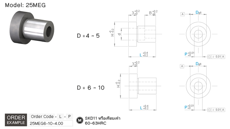 บุชสำหรับ ไพลอต บุชสำหรับ ไพลอต ขนาดมาตรฐาน สำหรับแม่พิมพ์ปั้มโลหะ